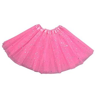 Generic Jupe tutu en tulle pour fille - Taille haute - Jupe &agrave; bulles - Style vintage - Multicouche - Jupe de danse trap&egrave;ze - Costume court pour enfants, rose,