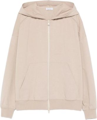 Brunello Cucinelli Femme, Sweatshirts et sweats &agrave; capuche, Beige, Taille: 36 FR Sweat L&eacute;ger Zipp&eacute;