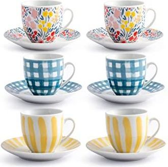 Royal Norfolk Royal Norfolk Surreal Spring Set 6 Espressotassen mit Untertasse, Porzellan, 90 cc