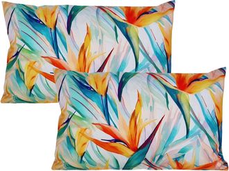 JACK 2er Set 30x50cm Motiv Outdoor Kissenhülle Kissenbezug Wasserfest Sitzkissen Lounge Kissen Garten Stuhl Lotus Effekt, Farbe:Strelitzia