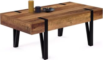 IDMarket Rechteckiger Couchtisch, 1 Schublade, Österreich, Holz, Nadelfuß