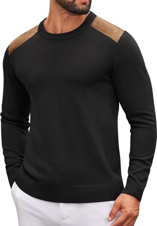Coofandy Herren Rundhalsausschnitt Pullover Langarm M&auml;nner Basic Casual Modischer Strickpullover Schwarz XXL