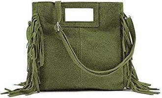 Modelisa Modelisa - Sac &agrave; main avec bandouli&egrave;re et franges en cuir fabriqu&eacute; en Italie pour femme, vert, Taille unique