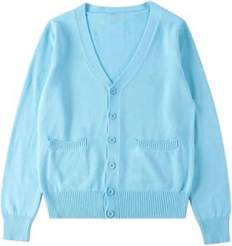 Generic Femmes Col V Solide Tricot Top Cardigan Mode Cardigan Printemps Fin Manches Longues Slim Vestes, bleu, Taille XS
