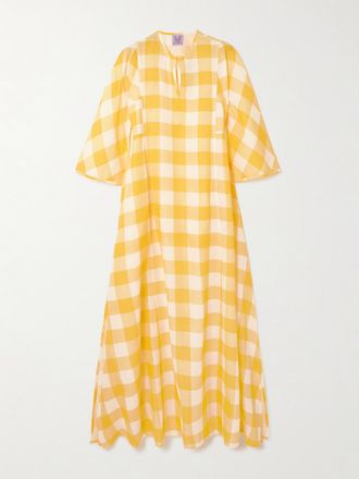 Thierry Colson Rachel Maxikleid Aus Einer Leinen-baumwollmischung Mit Gingham-karo - Gelb
