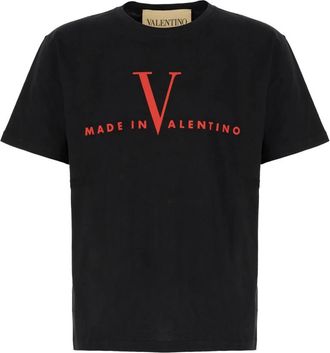 Valentino Garavani Homme, Tops, Noir, Taille: XL T-shirt en coton avec imprim&eacute; Made-In