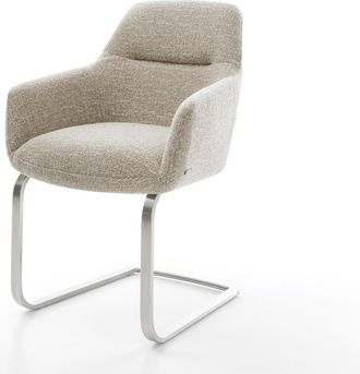 DELIFE Freischwinger Pejo-Flex Webstoff Soft Beige Freischwinger flach Edelstahl Taschenfederkern, Esszimmerstühle