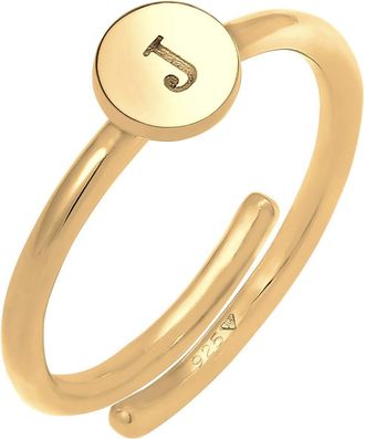 Elli Ring Damen Buchstabe J Kreis Verstellbar Basic in 925 Sterling Silber Vergoldet