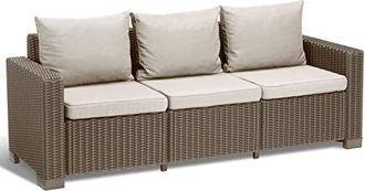 Keter Allibert by Keter Gartenlounge Sofa California 3-Sitzer, cappuccino/sand, inkl. Sitz- und Rückenkissen, Kunststoff, runde Rattanoptik, 199 x 68 x 72 c