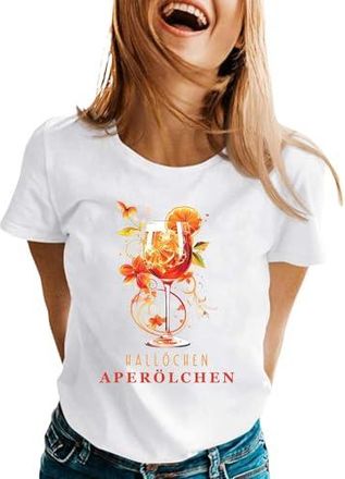 Generic Costume Aperol pour femme - T-shirt en coton Aperol Spritz - T-shirt &agrave; manches courtes - Col rond - T-shirt d&eacute;t&eacute; amusant - Pour cocktail, f&ecirc;te, &eacute;v&eacute;nem