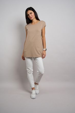 Seidel Moden Longshirt SEIDEL MODEN, Damen, Gr. 36, walnuss, Jersey, Obermaterial: 94% Viskose, 6% Elasthan, normal Po-bedeckend, Rundhals, angeschnitten abgestepp