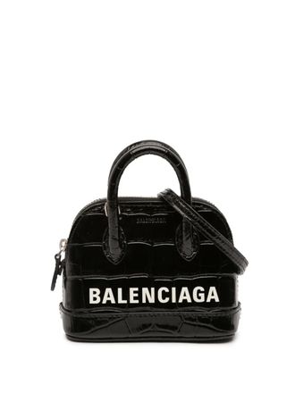 Balenciaga sac &agrave; main Mini Crocodile Embossed Calfskin Ville (2021) - Noir