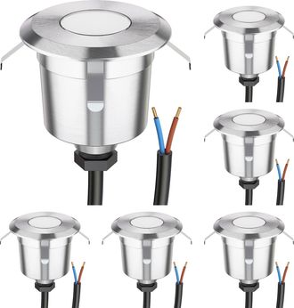 LEDs Com 6 Stück LED Bodeneinbauleuchte AGENA für außen, IP65, edelstahl, rund, 60mm Ø, kaltweiß