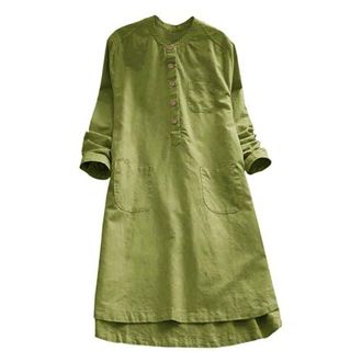 Generic Chemisier long pour femme - Robe d&eacute;t&eacute; &agrave; manches 3/4 - Col rond - T-shirt long - Couleur unie - Chemise d&eacute;contract&eacute;e - Boutons - Avec poche - Robe chem