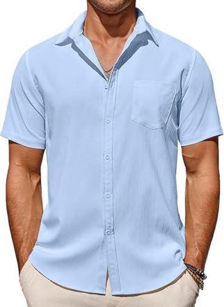Coofandy Chemises pour Hommes Chemises DéTé à Manches Courtes Chemises Bleu Ciel M
