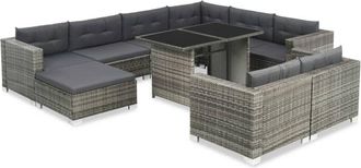 vidaXL 10-tlg. Garten-Lounge-Set mit Auflagen Poly Rattan Grau vidaXL