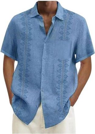 Generic Chemise d&eacute;t&eacute; pour homme, chemise de plage imprim&eacute;e tendance, chemise boutonn&eacute;e, coupe ample, manches courtes, col &agrave; revers, chemisier d&eacute;contract&eacute;, dou