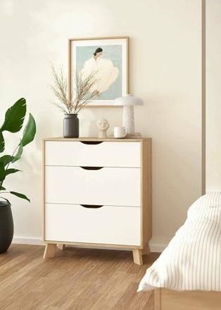 Dmora Kommode Deirdre, Mehrzweckkommode, Schlafzimmerkommode, Schrank mit Schubladen, 79x40 h92 cm, Eiche und Wei&szlig;