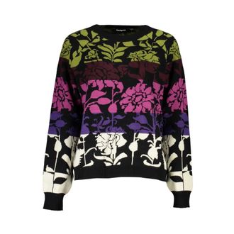Desigual Schicker- lang&auml;rmliger schwarzer Pullover mit Kontrastdetails - - Knitwear - Damen - Mehrfarbig - XL
