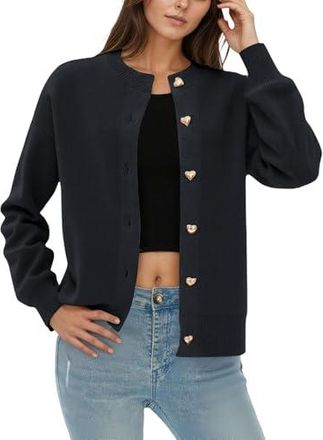 Generic Vestes pour femmes 2026 Cardigan ouvert sur le devant boutonn&eacute; &agrave; manches longues d&eacute;contract&eacute; col rond cardigan en tricot uni v&ecirc;tements dext&eacute;rieur, Noi