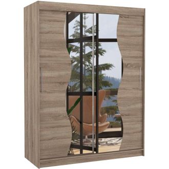 Les Tendances Les Tendances - Armoire de chambre bois truffe 2 portes coulissantes avec miroir Renka 150cm