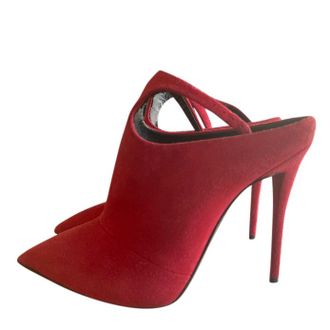 Giuseppe Zanotti Red Suede Ankle Strap Mules Size 36.5