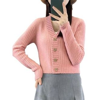 Generic Cardigan dhiver en cachemire pour femme, col en V, couleur unie, haut ample, manches longues, col en V, boutonn&eacute;, Rose, XL
