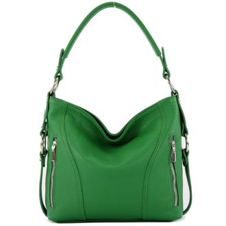 modamoda.de T202 Damen Leder Henkeltasche Schultertasche handmade in Italy, Farbe:Blattgr&uuml;n