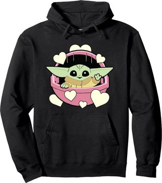 Star Wars Mandalorian Cute Grogu Heart Valentine Pullover Hoodie