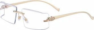 Generic Lunettes de soleil sans monture pour femmes avec branches incurvées en métal avec lunettes de diamants, c6, Taille unique