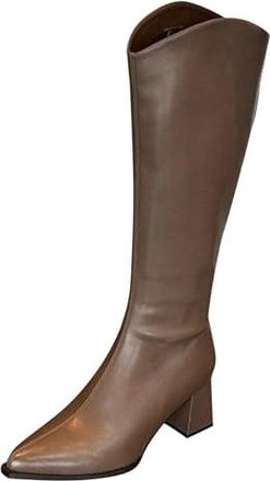 Generic Bottes Femme Bout Pointu Talon Bloc Elegant Bottes De Cow-boy En Simili Cuir À Fermeture Éclair Tendance Style Britannique Boots Chaussures Automne Et