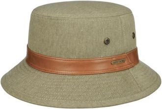 Stetson Chapeau en Tissu Chino Twill Bucket Homme - DEte Coton de Soleil avec Bandeau Cuir Printemps-ete Ete - L (58-59 cm) Olive