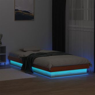 vidaXL Massivholzbett mit LED-Beleuchtung Wachsbraun 90x200 cm Kiefer Vidaxl