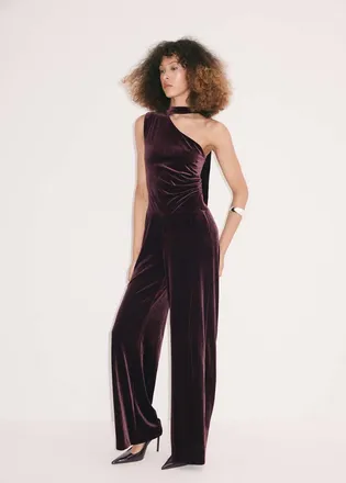 Mango Combinaison en velours &agrave; col foulard bordeaux - Femme - XXS - MANGO