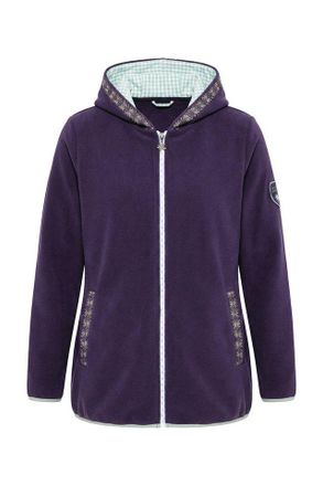 Ulla Popken Sweatjacke Trachten-Fleecejacke Kapuze Zierstickerei Langarm