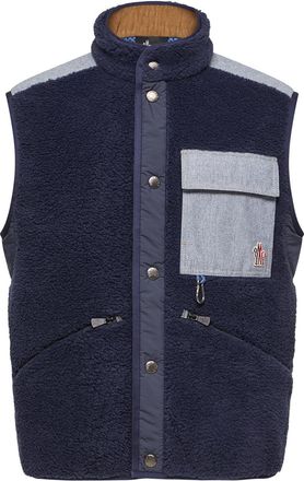 Moncler Moncler Teddy & Chambray Gilet, Men, Blue, Size: Xxl