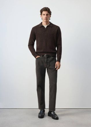 Mango Polo en jersey m&eacute;lange laine et alpaga chocolat - Homme - XXL - MANGO MAN