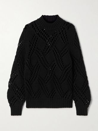 Jil Sander Pullover Aus Wolle In Lochstrick - Schwarz