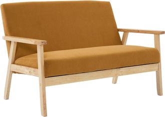 Sweeek 2-Sitzer-Sofa aus Holz und mit Cord-Bezug in senffarben, B 114 x T 69,5 x H 73 cm - Isak