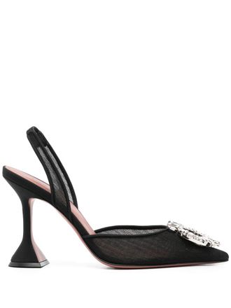 Amina Muaddi Womens Slingback Pumps Begum Mesh 95 Black High Heel Shoes