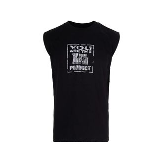 44 Label Group Homme, Tops, Noir, Taille: 2XL Text Print Sleeveless Round Neck Top