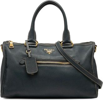 Prada 2000-2025 Vitello Daino Zip Top Satchel-Tasche - Blau