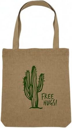 Fabulous Sac Shopping Tote Bag Aspect Lin - Cactus Free Hugs - Plante Humour Dessin Sac de Courses Toile Epaisse 360g Beige Naturel Cabas Port&eacute; Epaule Solide I
