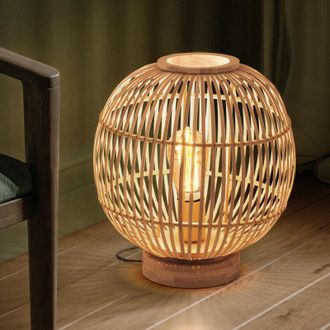 Globo Lighting Tischleuchte Bambus Boho Leuchte Nachttischlampe Kugellampe Schlafzimmer naturfarben, 1x E27 Fassung, DxH 30x33,5 cm
