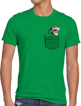 style3 Piranha Pflanze Brusttasche Herren T-Shirt Mario SNES, Gr&ouml;&szlig;e:XXL, Farbe:Gr&uuml;n