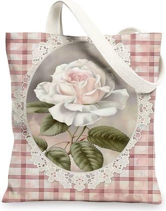 Generic Sacs en toile vintage avec motif floral élégant, réutilisables, légers et lavables, respectueux de lenvironnement, pêche, 13x15 Inch