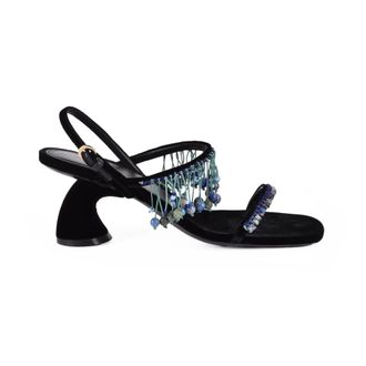 Dries Van Noten Sandale en velours &agrave; talon g&eacute;om&eacute;trique - Femme - Chaussures - Noir - Taille: 40 EU