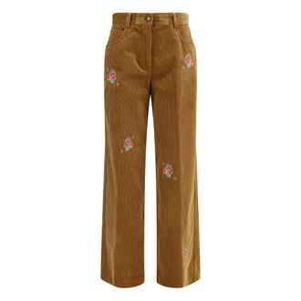 Forte_Forte Pantalon en velours &agrave; bouquets brod&eacute;s - Femme - Pantalons - Brun - Taille: 40 FR
