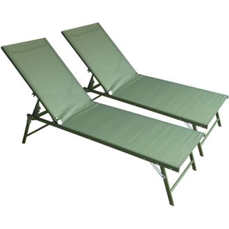 Happy Garden Lot de 2 bains de soleil pliants SICILIA en textil&egrave;ne vert sauge - structure vert sauge
