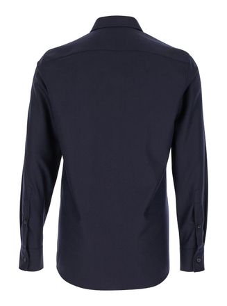 Valentino Mens Blue Wool Blend Shirt With Classic Collar Cashmere